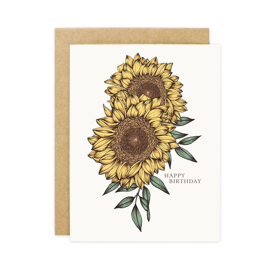 Yellow Sunflower Birthday Card, Pretty Floral Greeting Card ...