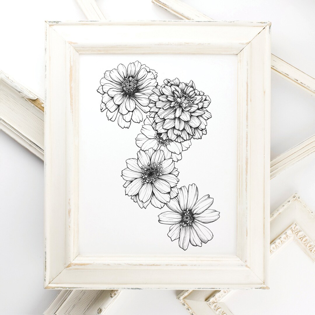 Digital Download, Zinnia Print, Botanical Illustration, Printable ...