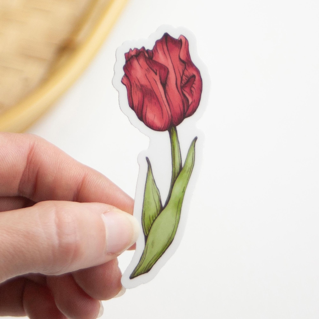 Red Tulip Botanical Vinyl Sticker for Laptop, Pretty Cut Flower Decal ...