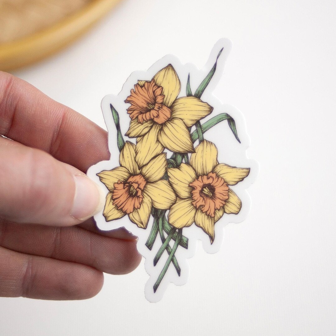 Yellow & Orange Daffodil Botanical Vinyl Sticker for Laptop, Pretty ...