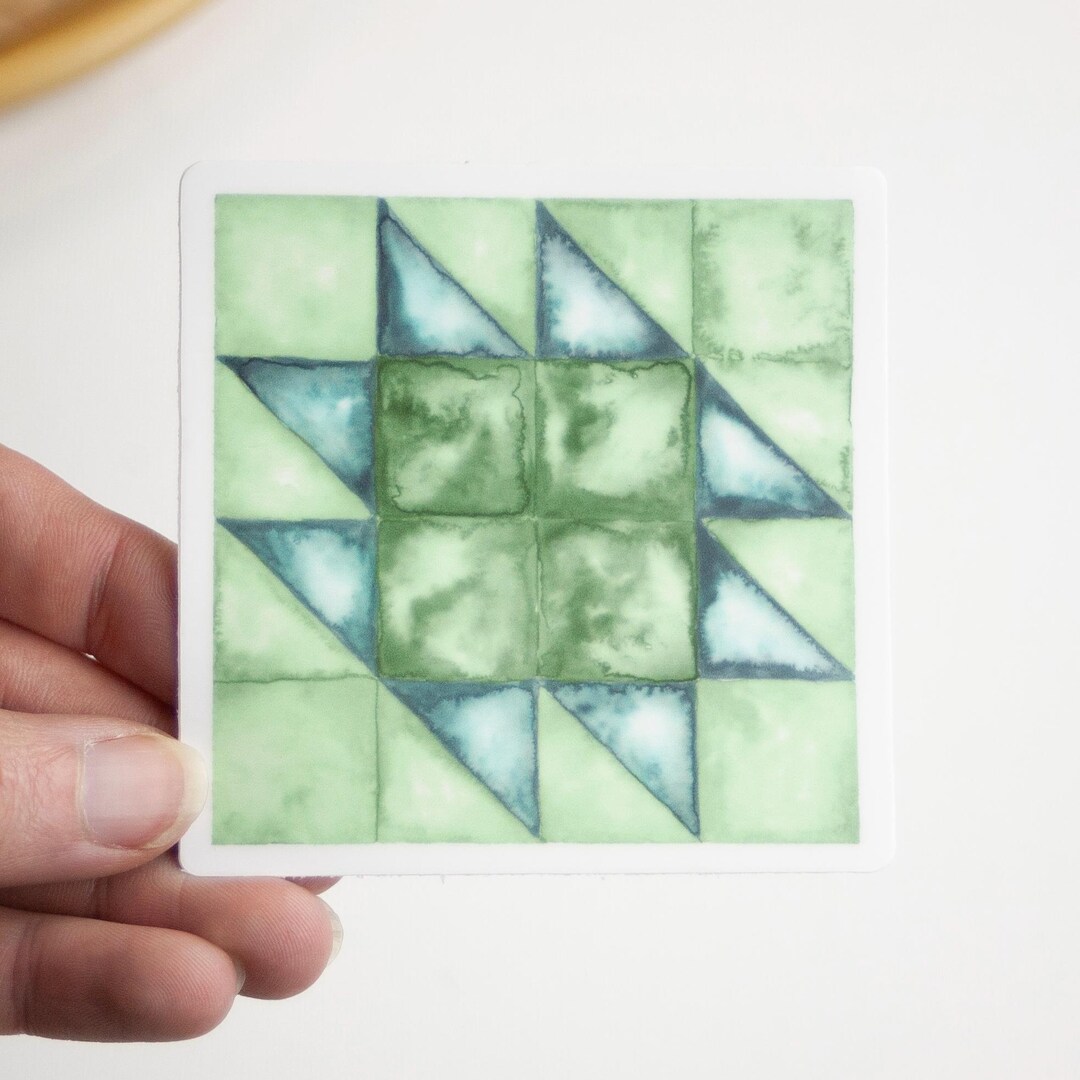 Anvil Quilt Block Sticker: Green & Blue Geometric Decal - Etsy