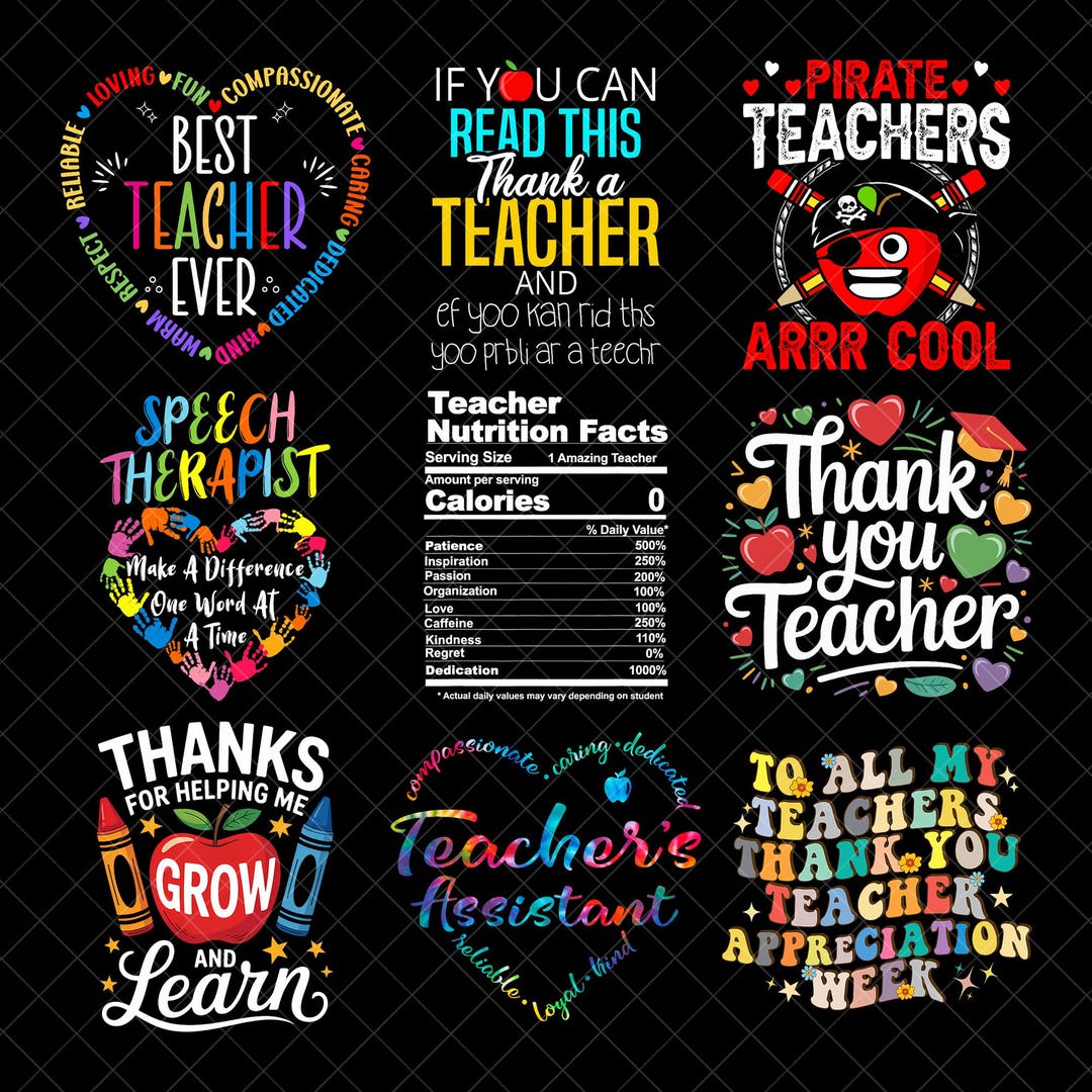 Teacher Appreciation Week Png Bundle, Funny Thank You Teacher Gifts ...
