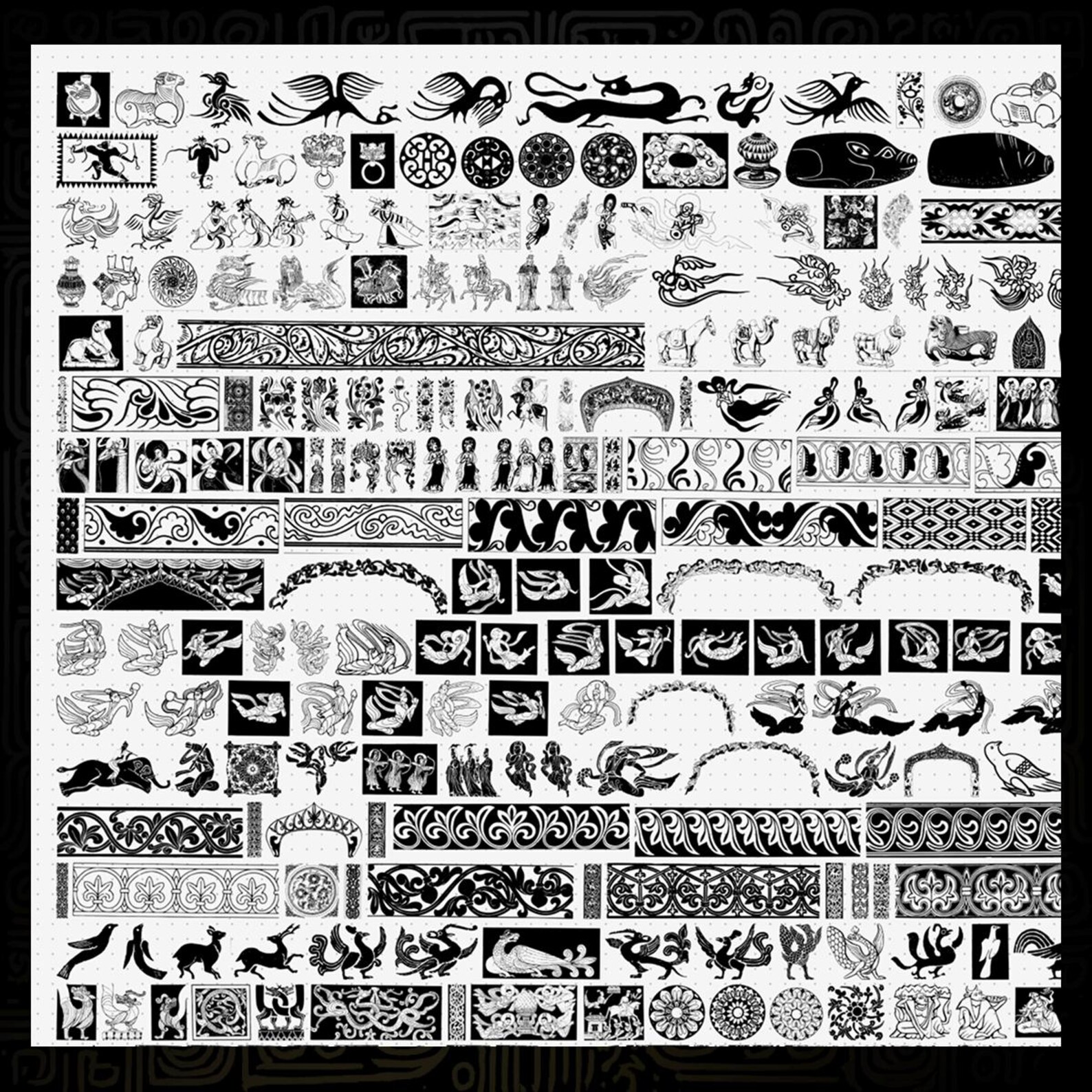Ancient Chinese Patterns Bundle: Wei Jin Dynasty Rubbings (AI, PNG, EPS ...