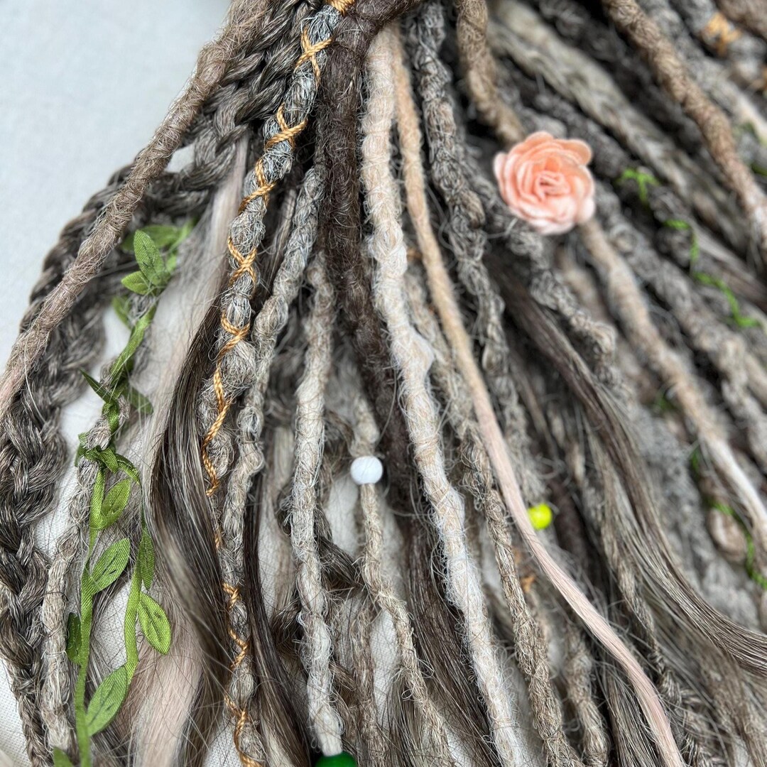 Boho Dreadlock Extensions, Brown Blonde DE Dreads, Flowers Leaves Beads ...