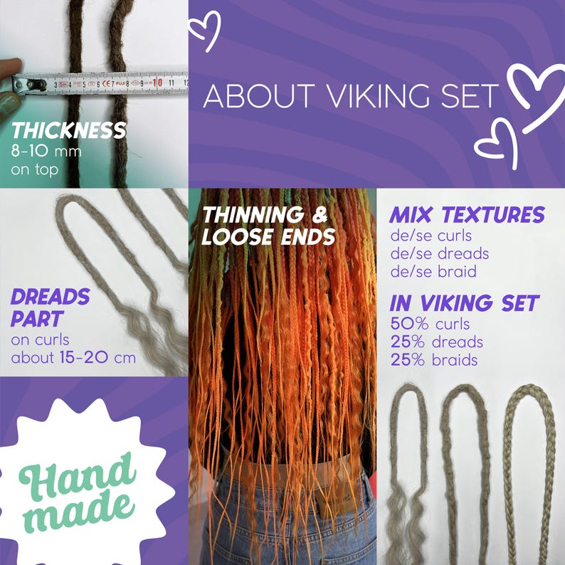 Viking DE Dreads With Curls, Brown Ombre and Green Accents, Boho Hippie ...