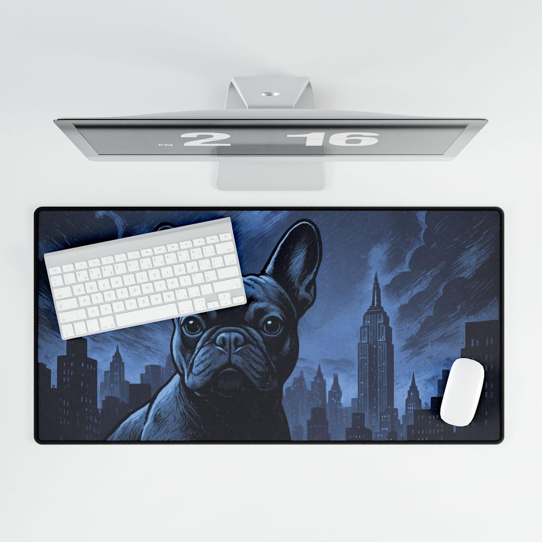 French Bulldog NYC Skyline Desk Mat | Vintage Dog Portrait Art Desk Pad ...