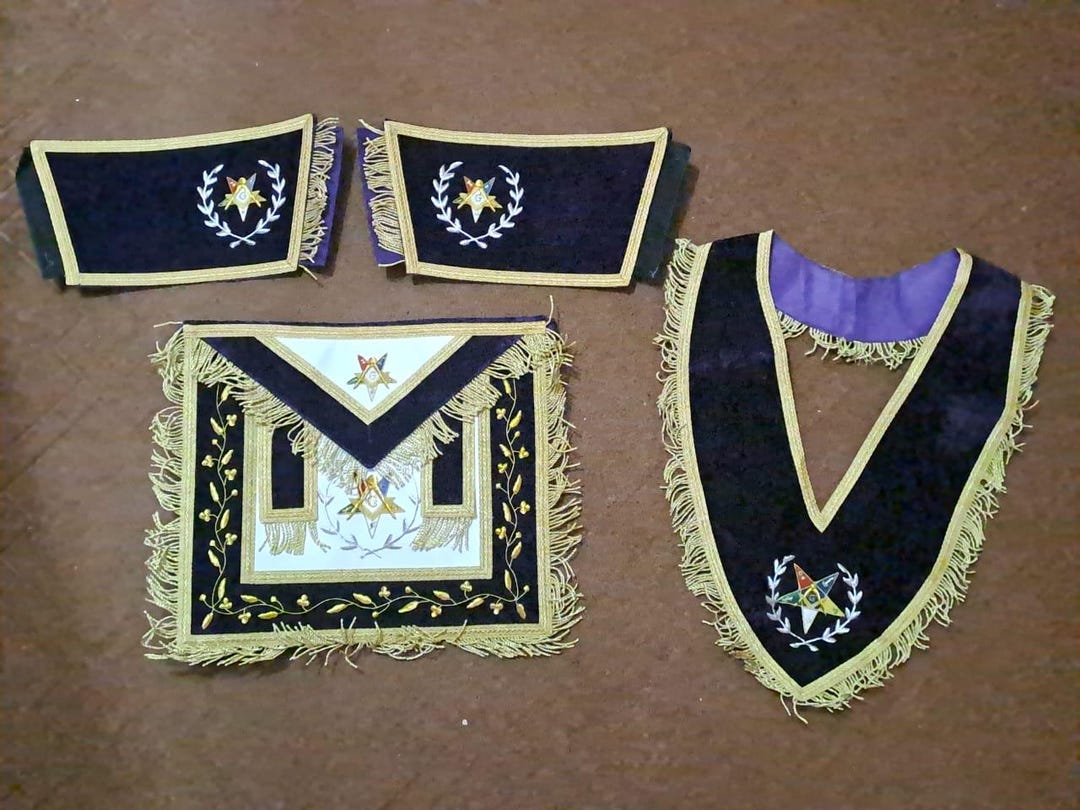 Masonic O.E.S Grand Patron Apron Set – Hand-embroidered Blue Apron ...