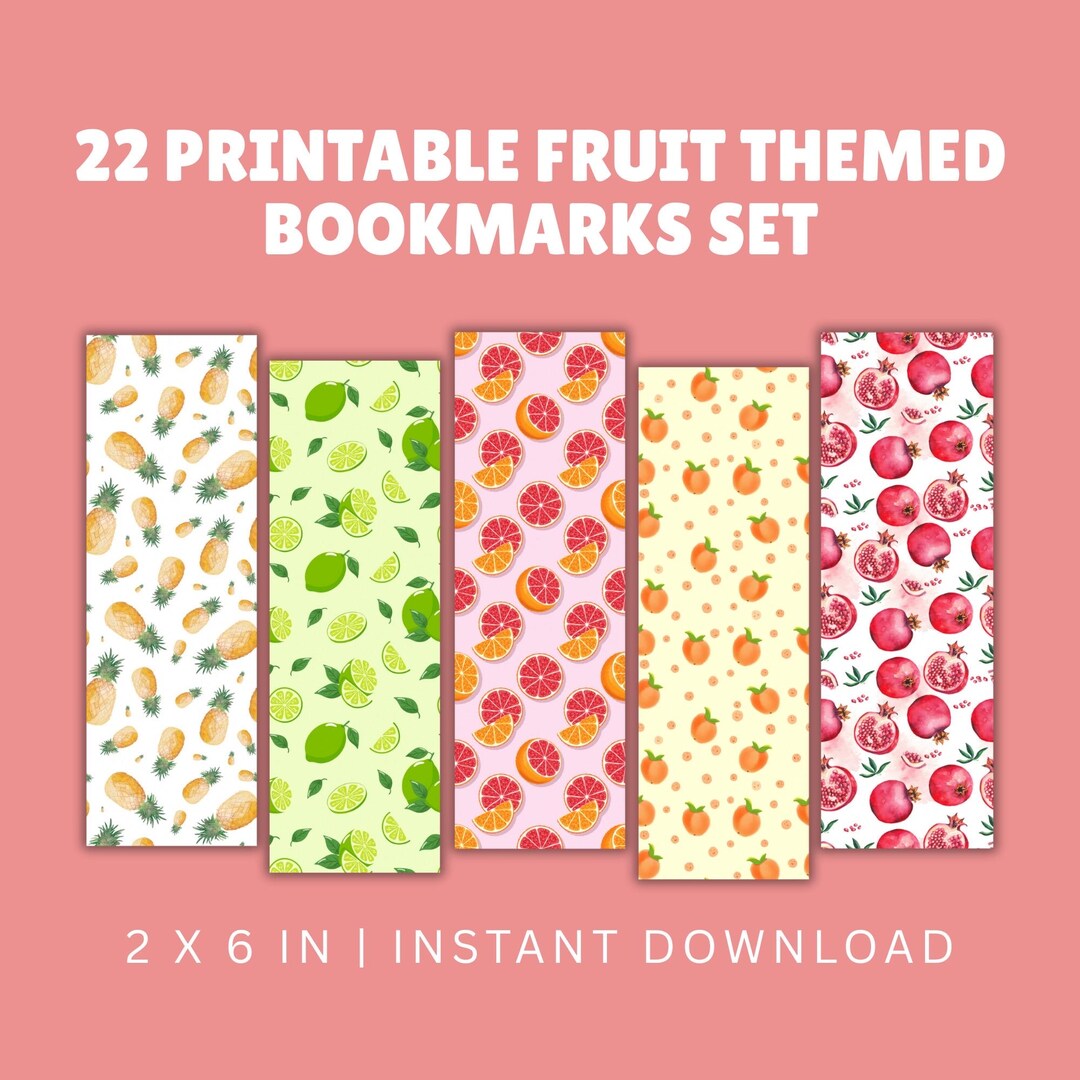 22 Printable Fruit Themed Bookmarks | Cute Fruit Bookmark Set | Instant ...