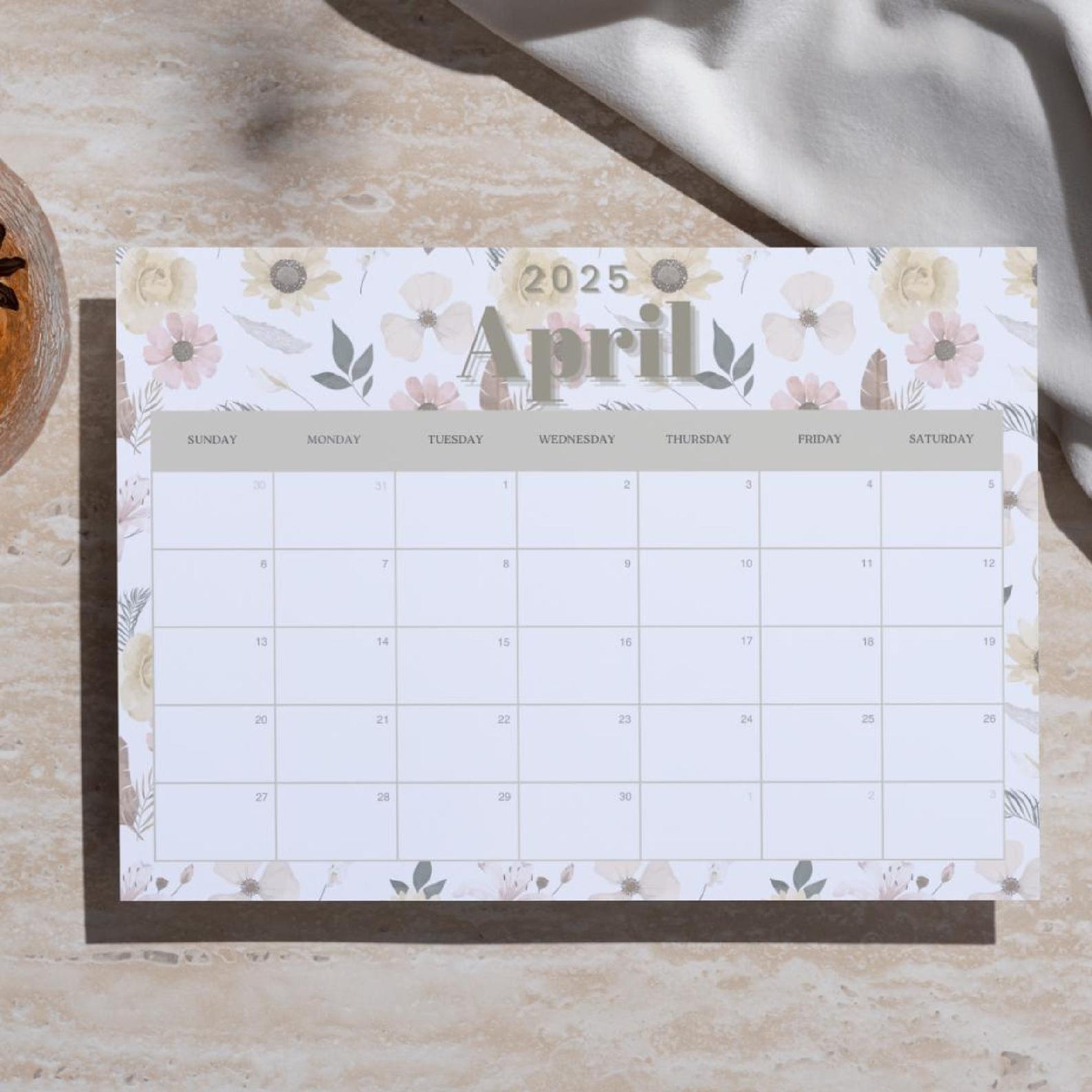 Floral April 2025 Calendar | Printable & Digital Planner for Optimal ...
