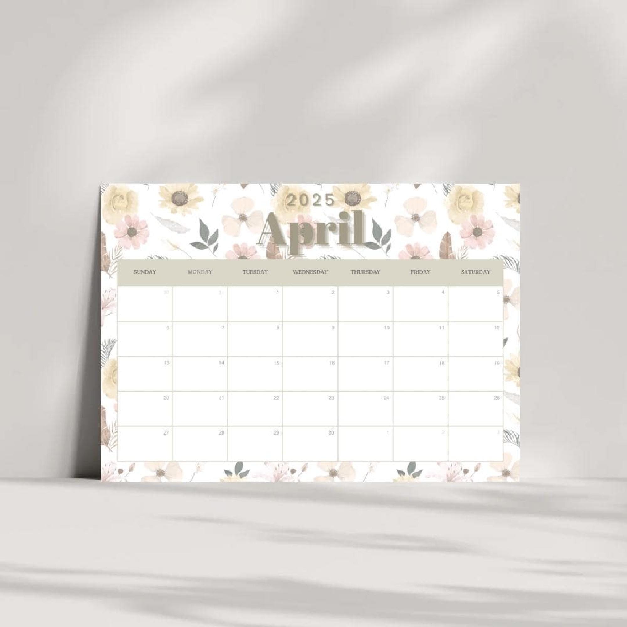 Floral April 2025 Calendar | Printable & Digital Planner for Optimal ...
