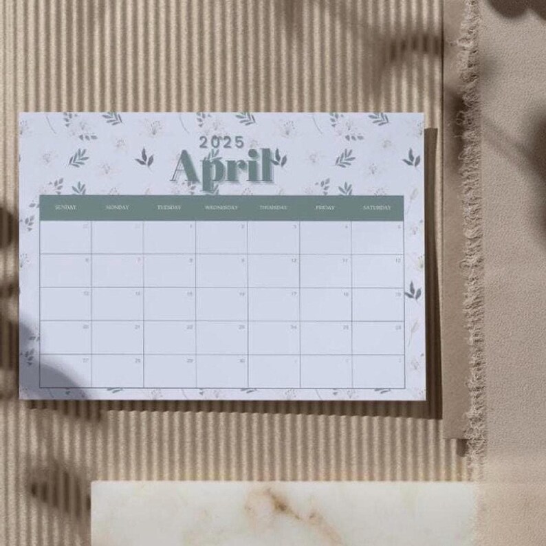 Floral April 2025 Calendar | Sage Green Floral Theme | Printable ...