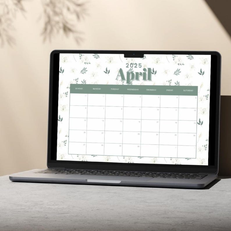 Floral April 2025 Calendar | Sage Green Floral Theme | Printable ...