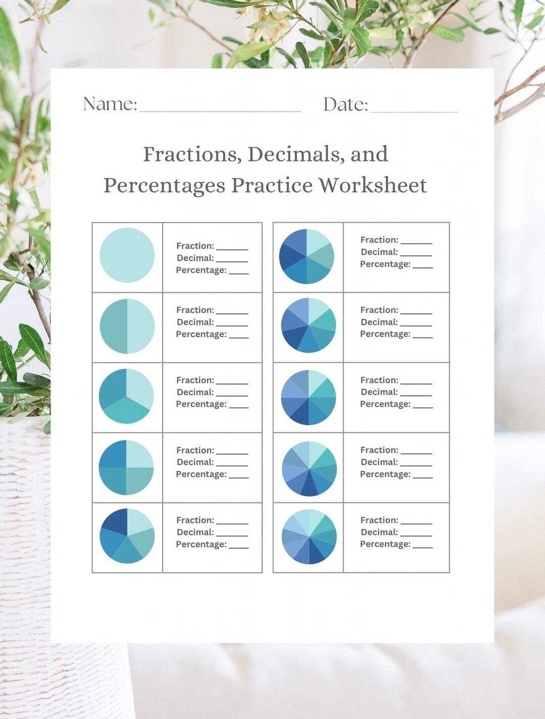 Fractions, Decimals, and Percentages Practice Worksheet Printable PDF ...