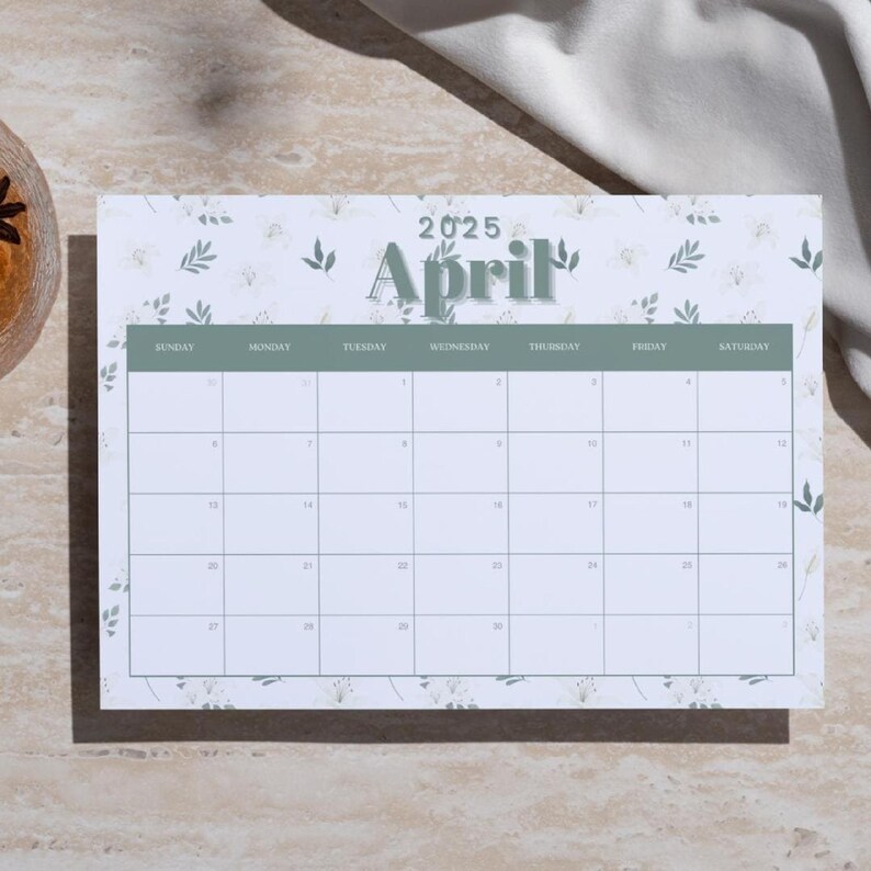 Floral April 2025 Calendar | Sage Green Floral Theme | Printable ...