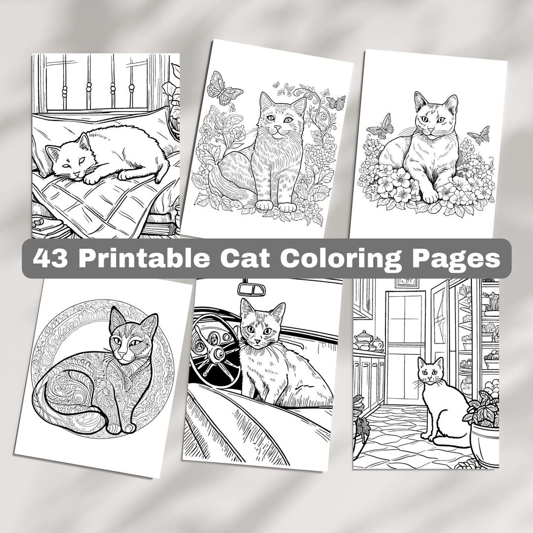 43 Cat Coloring Pages for Adults: Relaxing Kitten Designs (printable ...
