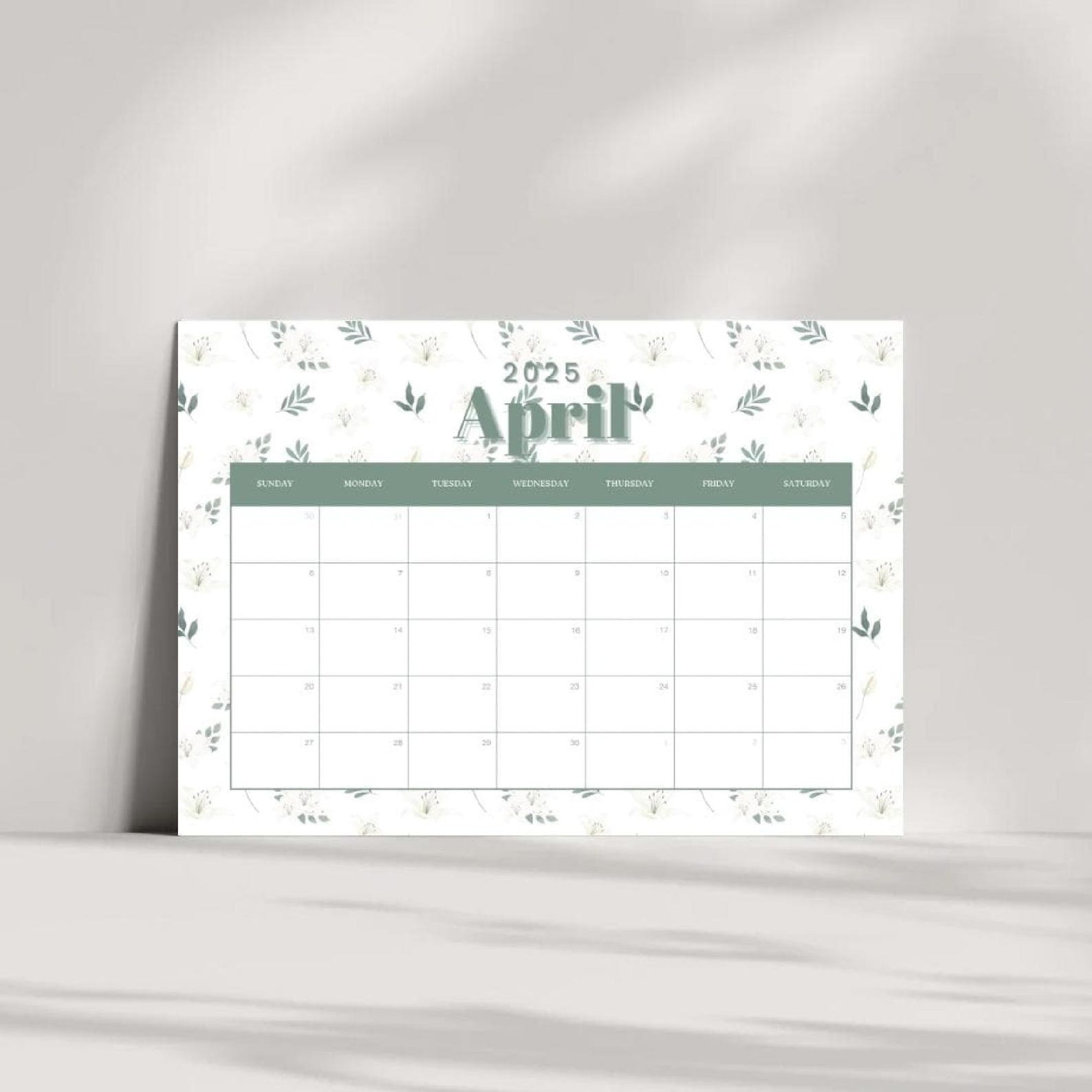 Floral April 2025 Calendar | Sage Green Floral Theme | Printable ...