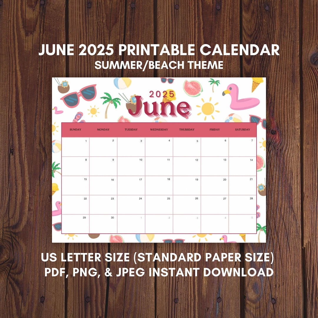 June 2025 Calendar | Summer/beach Themed Calendar | Printable & Digital ...