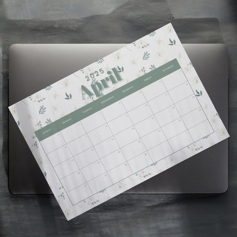 Floral April 2025 Calendar | Sage Green Floral Theme | Printable ...