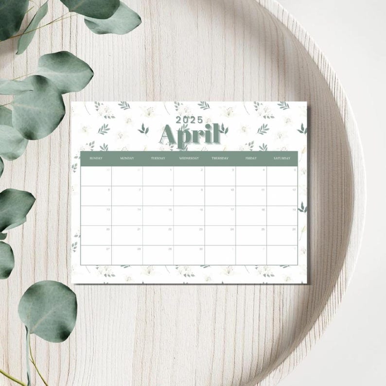 Floral April 2025 Calendar | Sage Green Floral Theme | Printable ...