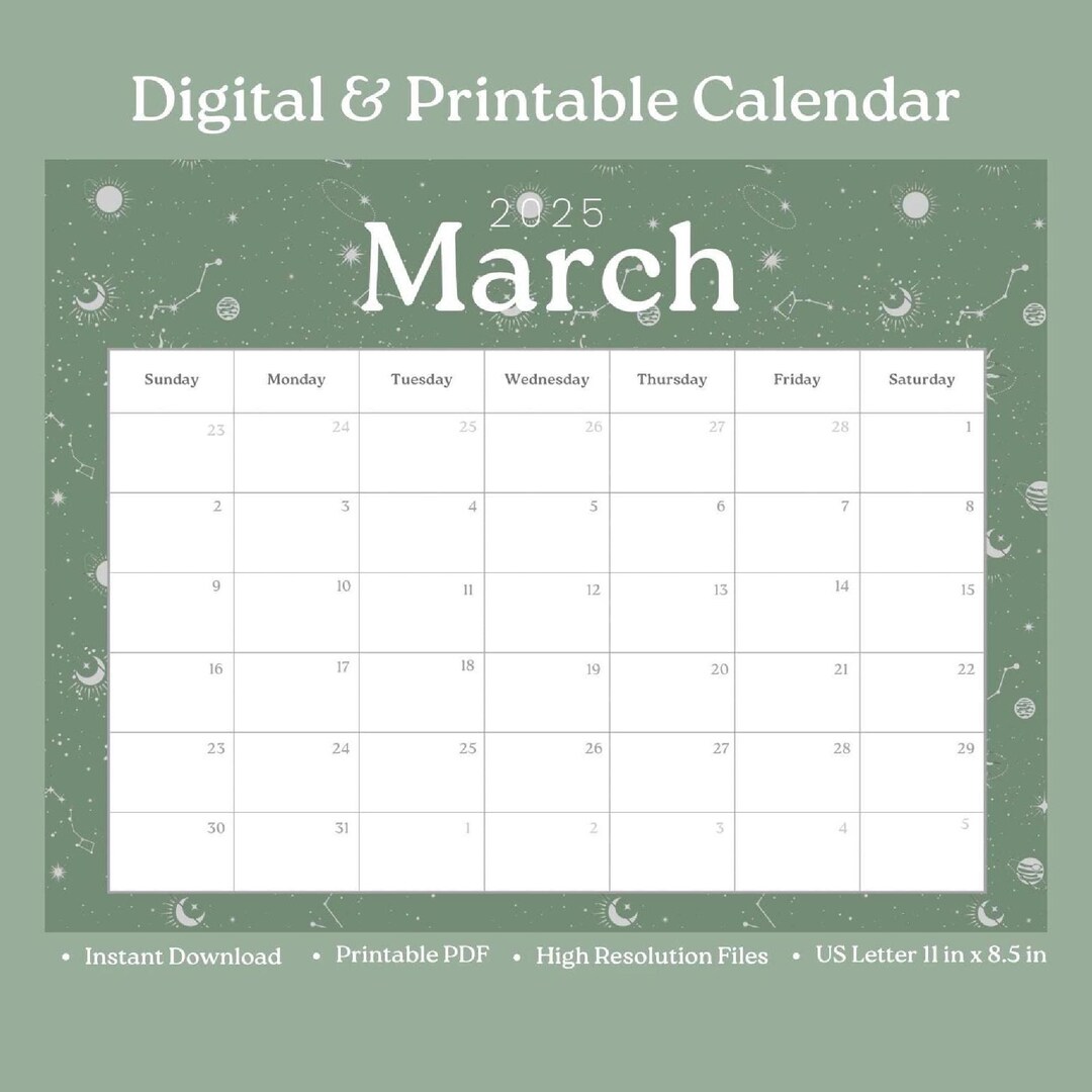 Celestial March 2025 Calendar | Printable & Digital Calendar | Instant ...