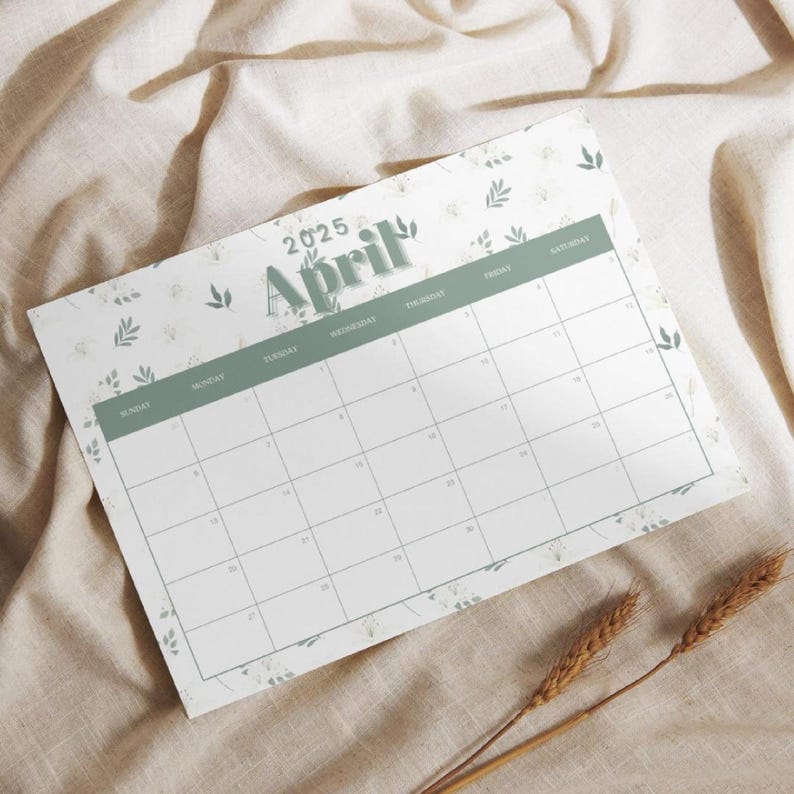 Floral April 2025 Calendar | Sage Green Floral Theme | Printable ...