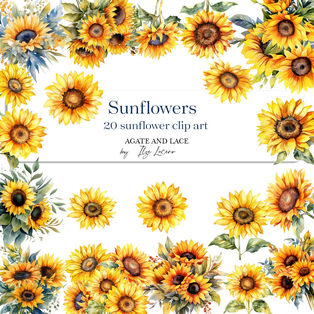 Yellow Sunflower Flowers and Bouquets Digital Scrapbook Clip Art, PNG ...