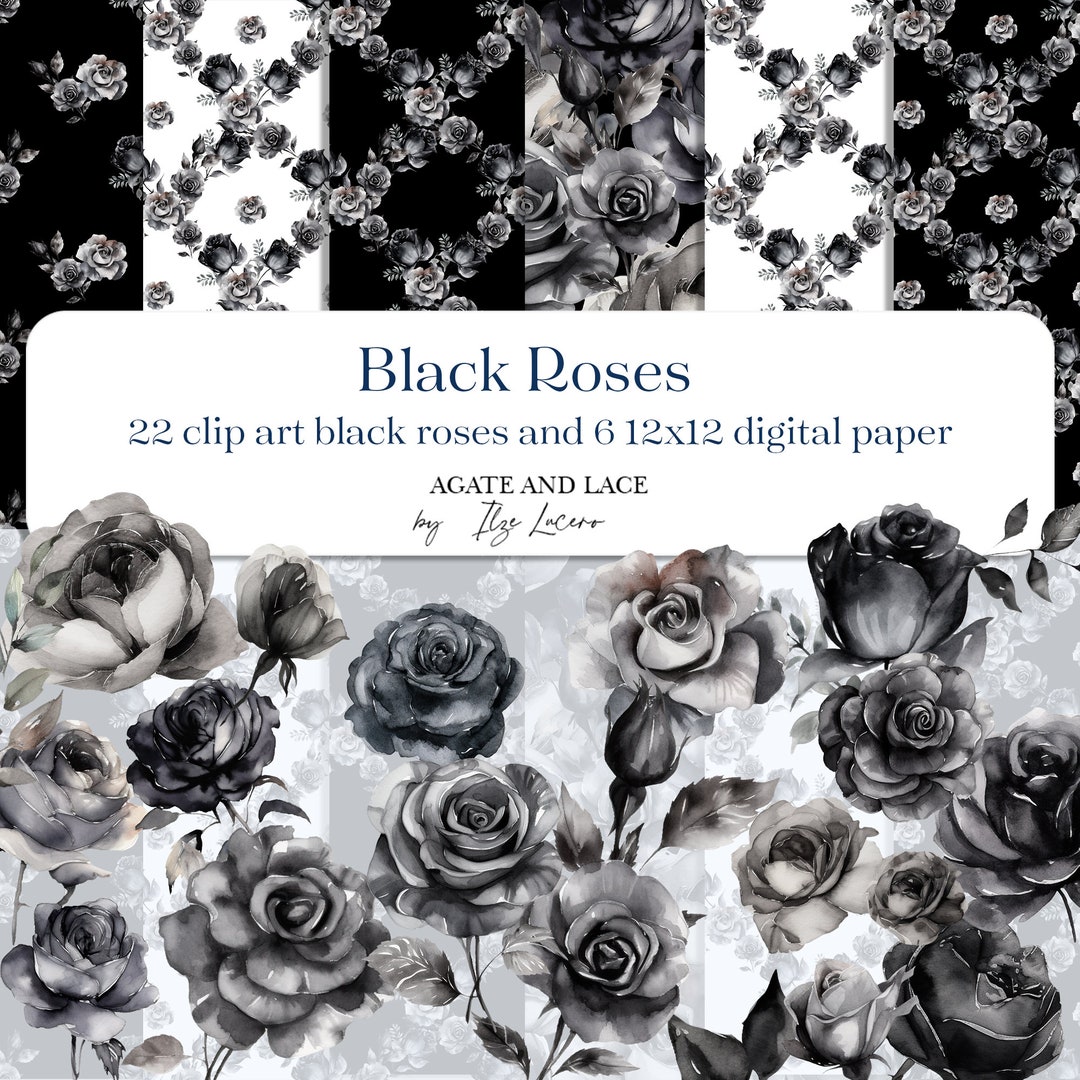 Black Roses Moody Digital Scrapbook Paper and Clip Art PNG Jpeg ...