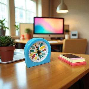 Mid Century Modern Desktop Clock, Colorful Retro Handmade Gift for ...