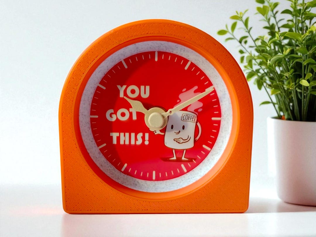 3D Printed Orange Desk Clock: Motivational Coffee Cup Decor - Etsy