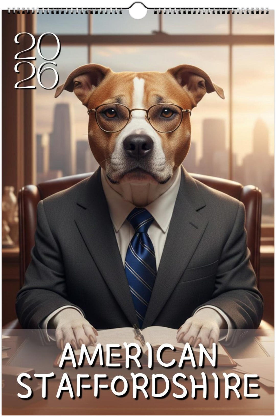 2026 Working American Staffordshire Calendar, Funny Amstaff Portraits ...