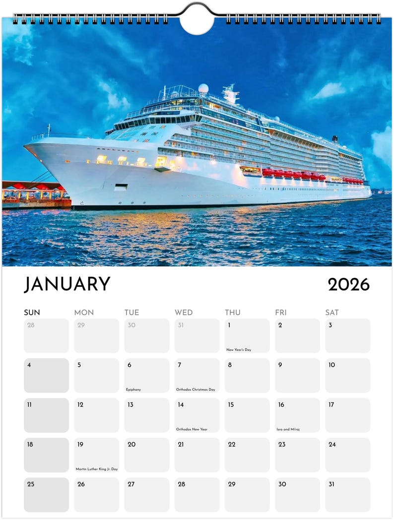 2026 Cruise Ship Calendar: Ocean Travel Planner, Nautical Wall Art, 12 ...