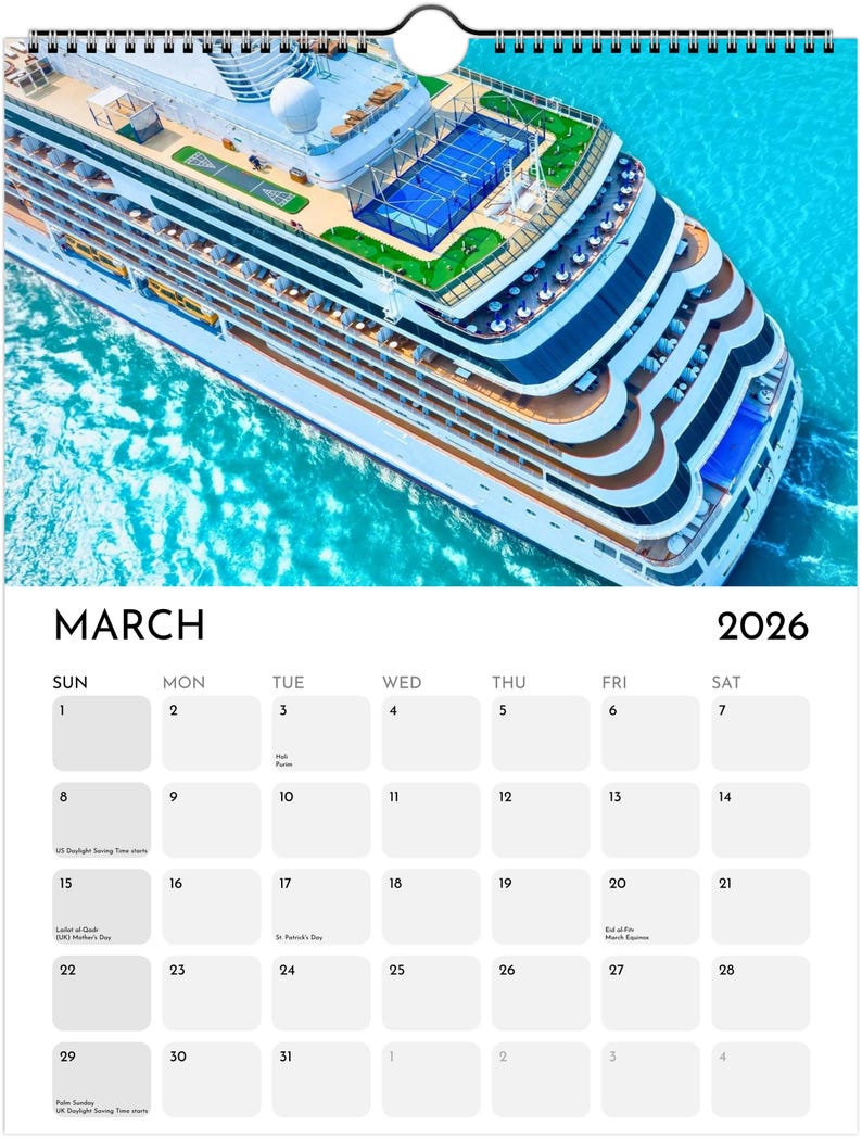 2026 Cruise Ship Calendar: Ocean Travel Planner, Nautical Wall Art, 12 ...