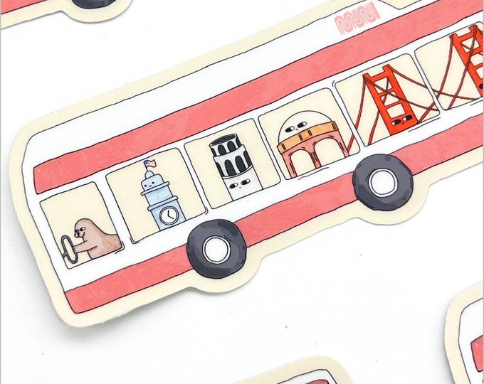 Colorful San Francisco Muni Bus Riso Print - Etsy
