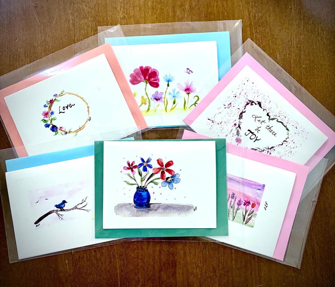 Set C - Six Cards With Hand-painted Designs. Blank on Inside ...
