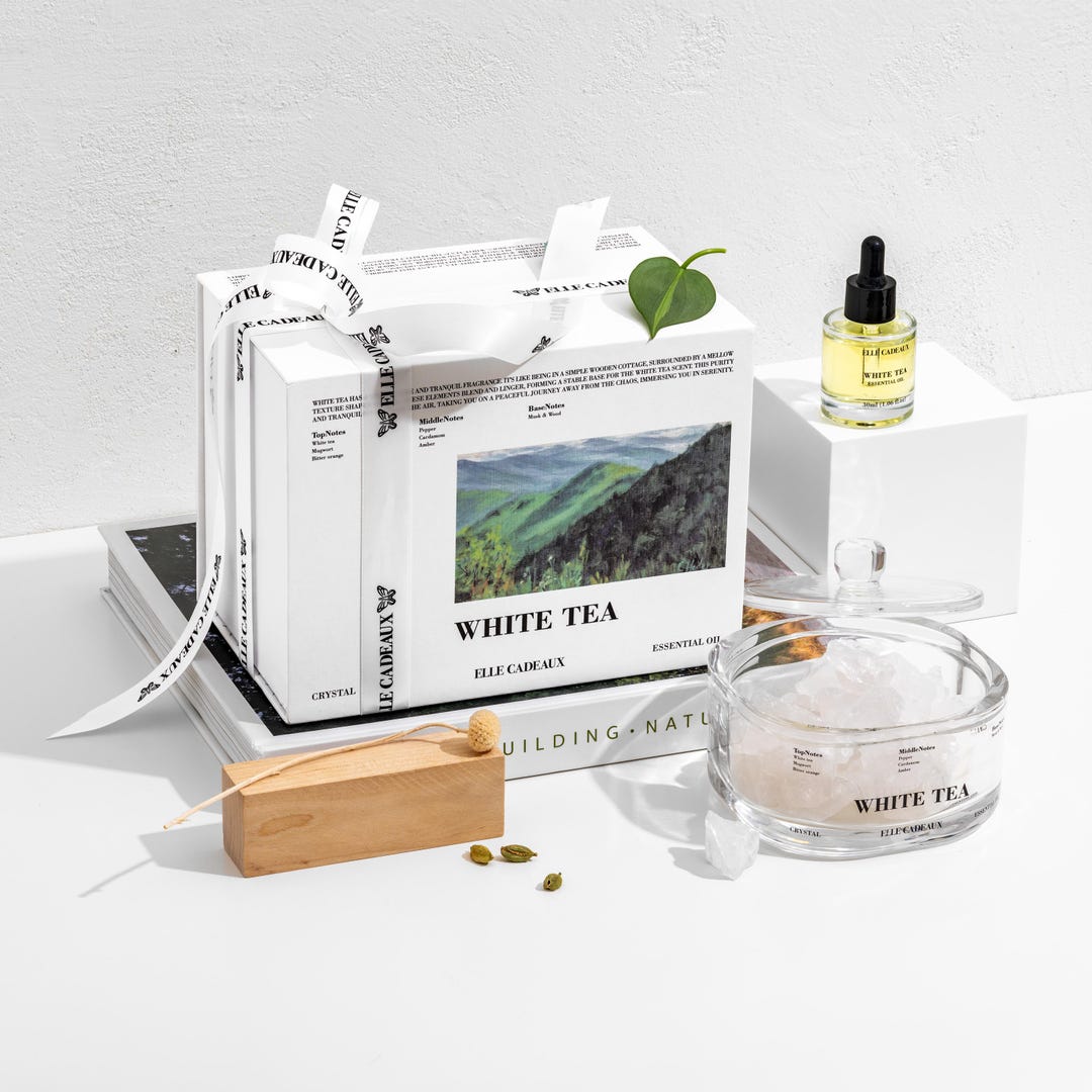 Crystal Aromatherapy Gift Box, White Tea Essential Oil With Natural ...