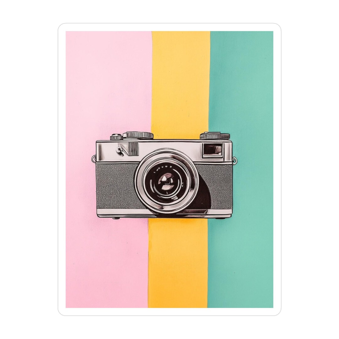 Vinyl Sticker, Retro Camera Design - Colorful Kiss-cut Decal for Laptop ...