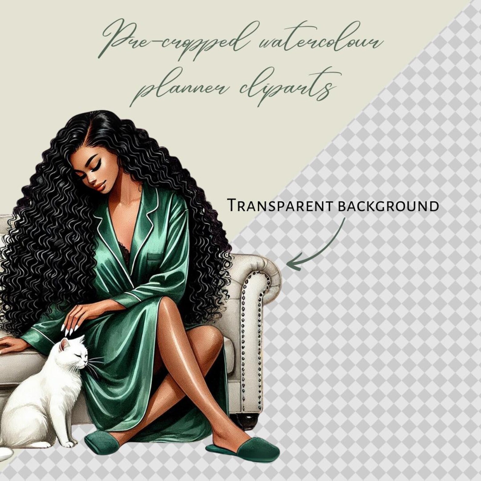 Black Girl Self Care Watercolor Clipart: Relaxing Beauty PNG (digital ...