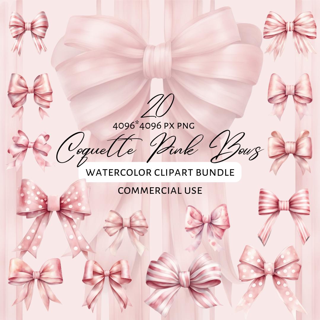 Pink Bows Clipart: Coquette Watercolor Ribbon PNG (digital Download) - Etsy