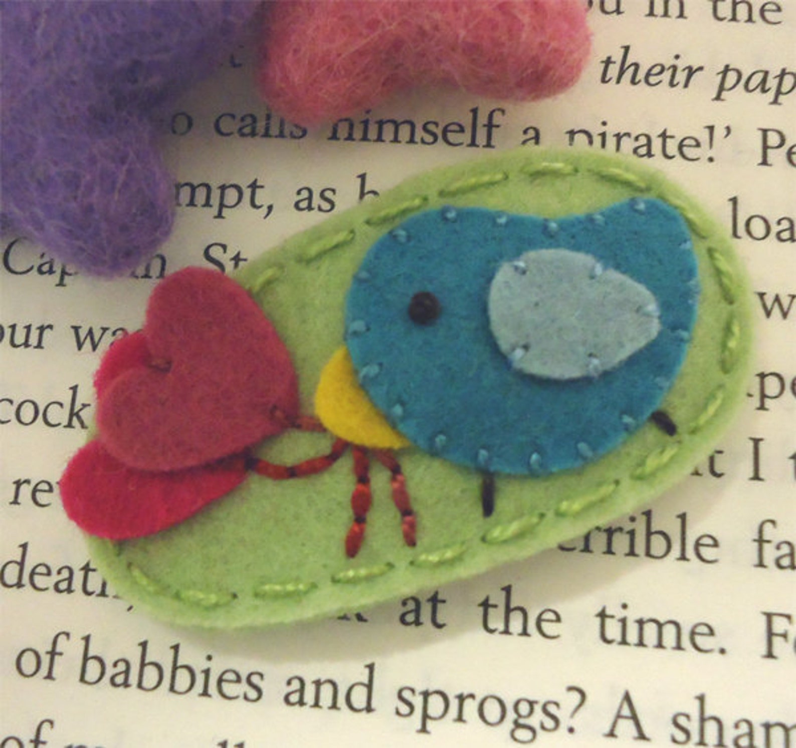 Felt Hair Clip no Slip wool Felt teal Bird and Hearts - Etsy