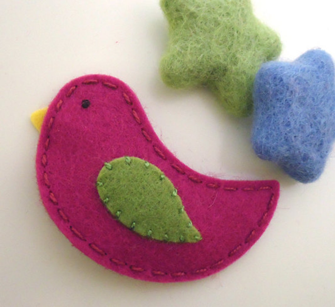 Felt Hair Clip no Slip wool Felt bird fuchsia | Etsy