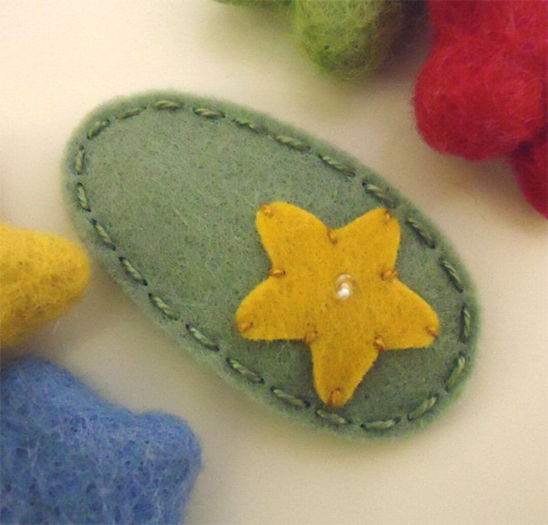 Felt Hair Clip -no Slip -wool Felt -mustard Starfish -tea Green - Etsy