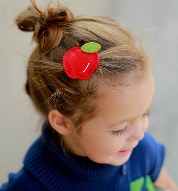 Felt hair clip No slip Wool felt Apple red | Etsy