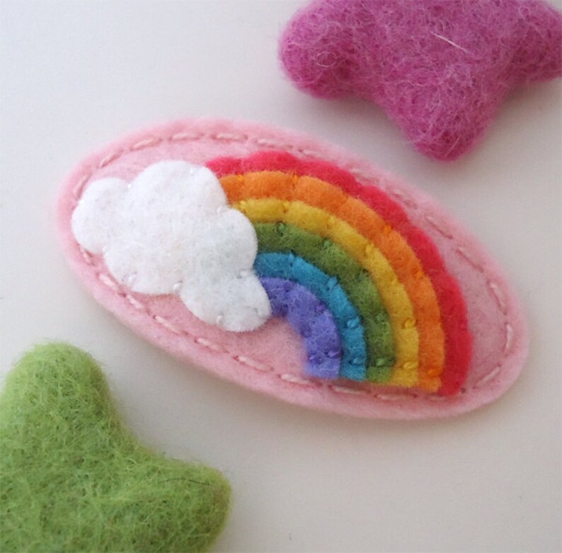Felt hair clip No slip Wool felt Rainbow and cloud pale | Etsy