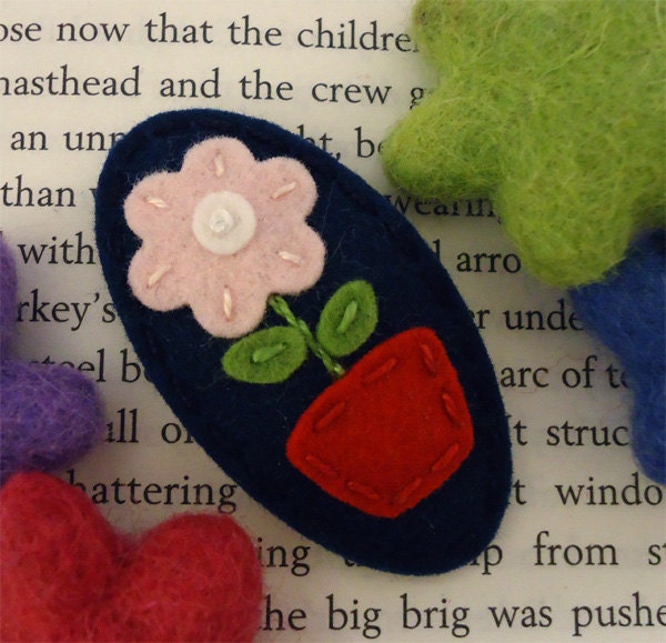 Felt hair clip No slip Wool felt flower pot navy | Etsy