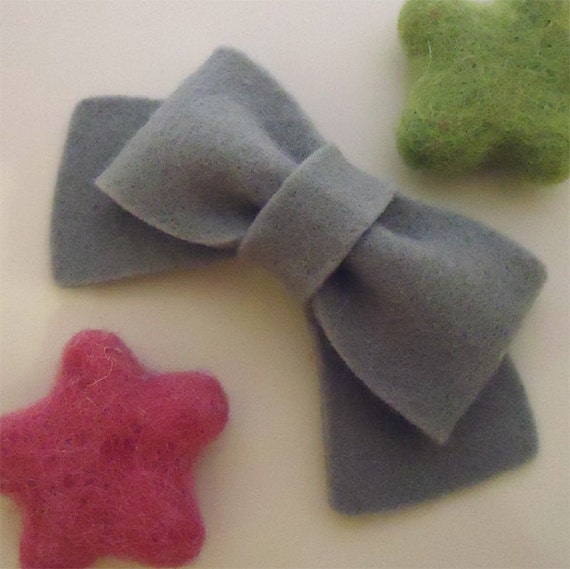 Felt Hair Clip no Slip wool Felt classic Bow grey pick | Etsy