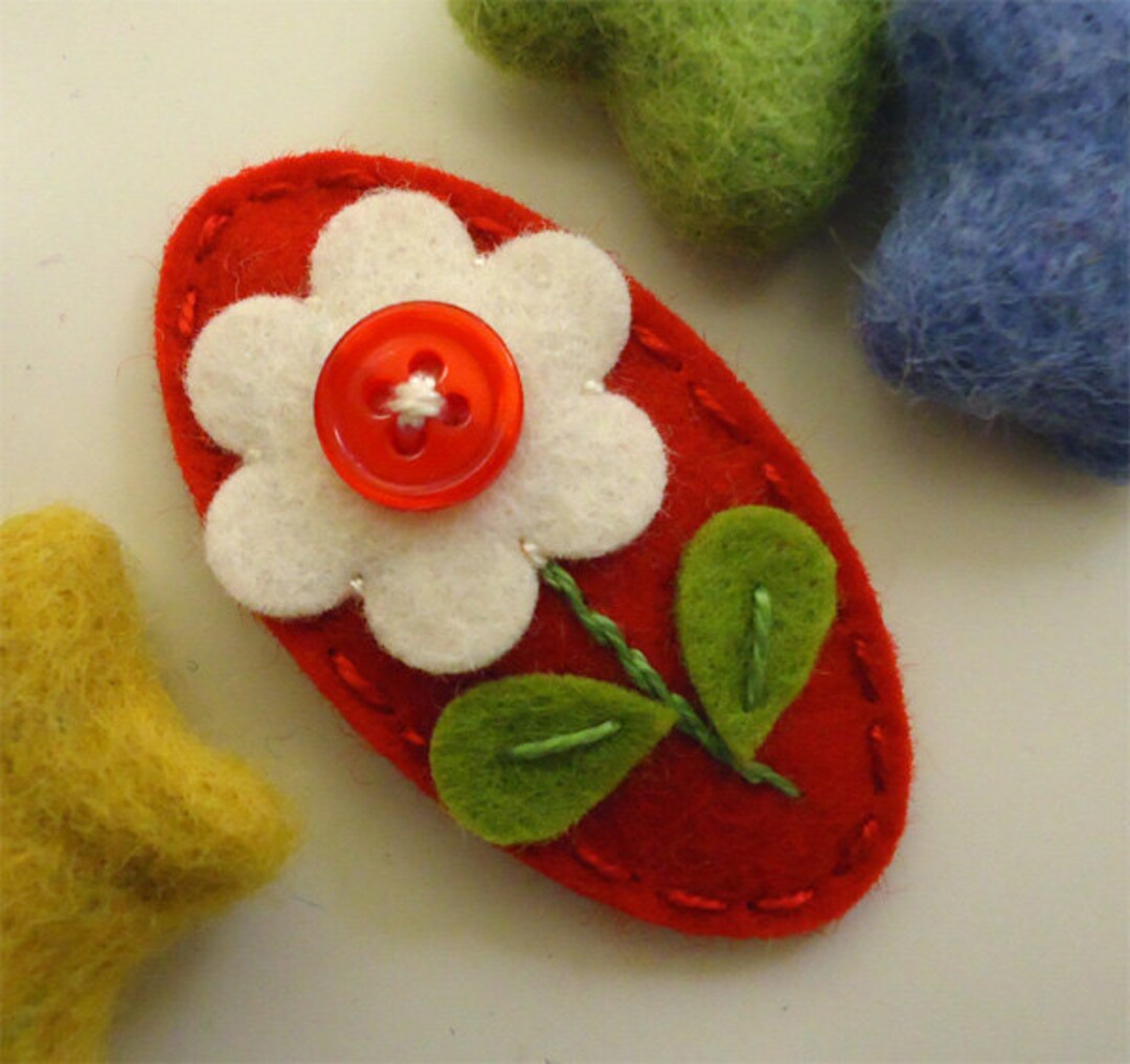Felt Hair Clip -no Slip -wool Felt -jelly Buttoned Flower -red - Etsy