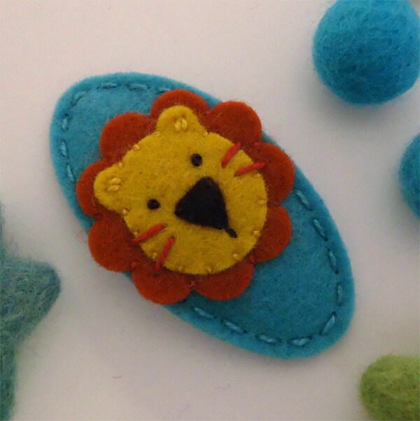 Felt hair clip No slip Wool felt new lion teal | Etsy
