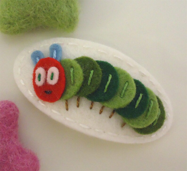 Felt Hair Clip no Slip wool Felt ciel the Caterpillar ecru - Etsy