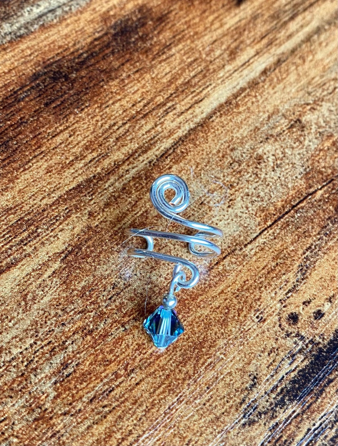 Wire Handmade Ear Cuff With Light Smoky Blue Crystal Drop, Non Pierced ...