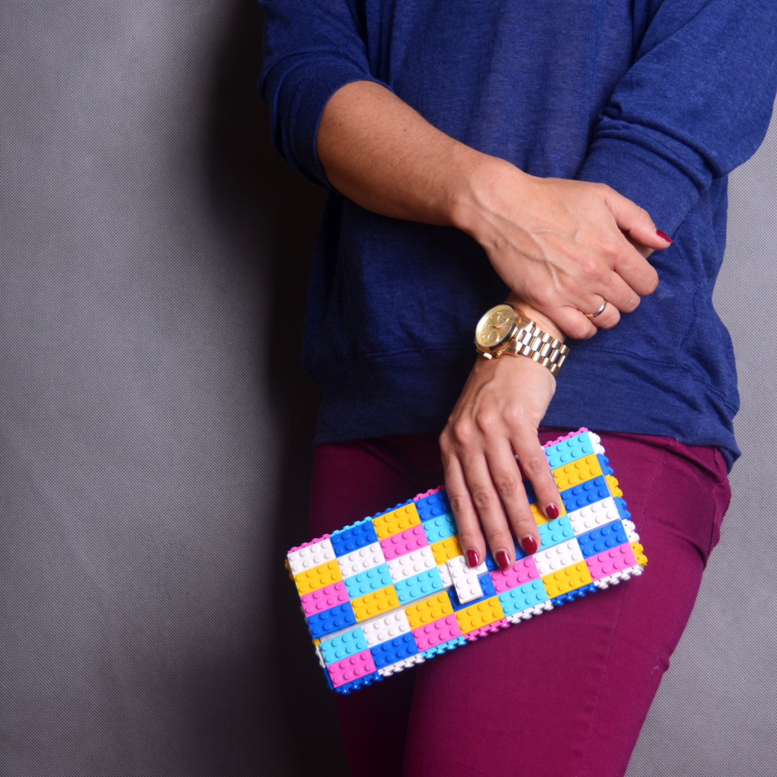Multicolor candy clutch purse made with LEGO® bricks FREE | Etsy